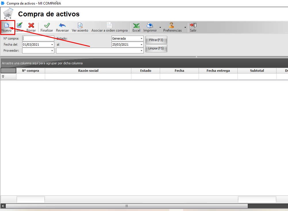 ¿Cómo realizar un registro de compra de un activo?