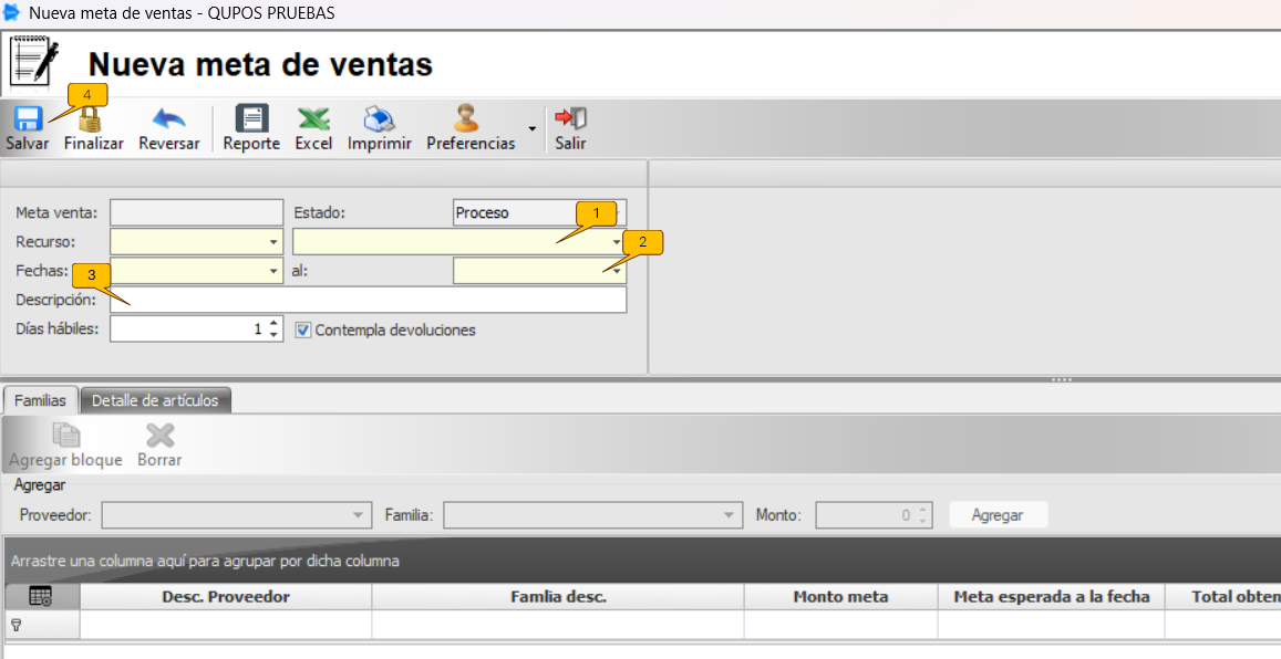 ¿Como se crea una meta de venta?