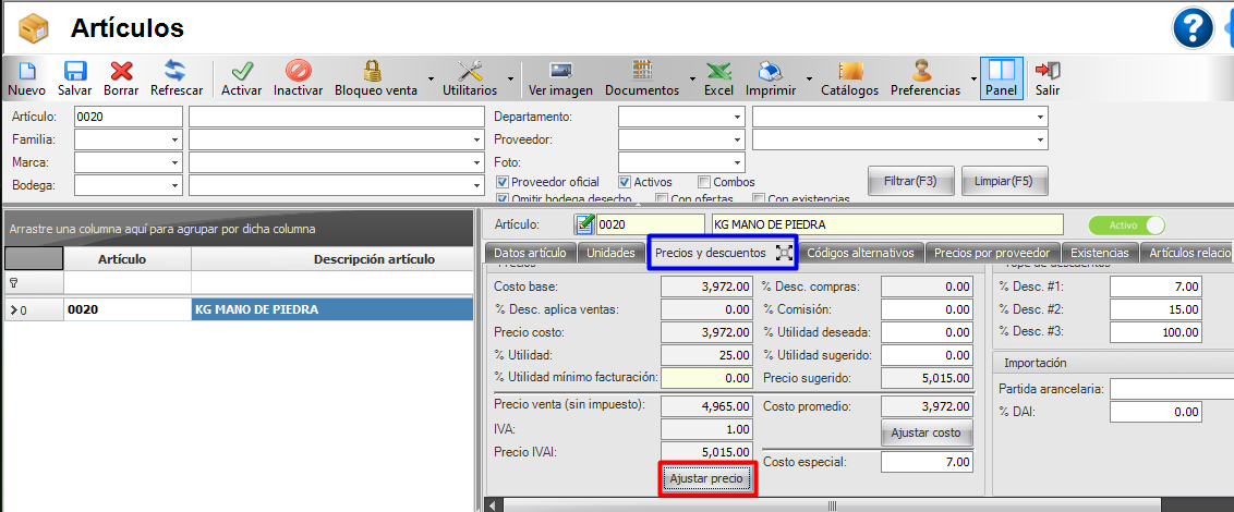 ¿Cómo modificar los datos de un artículo?