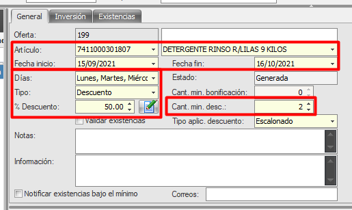 ¿Cómo crear y aplicar una oferta tipo descuento para un artículo?