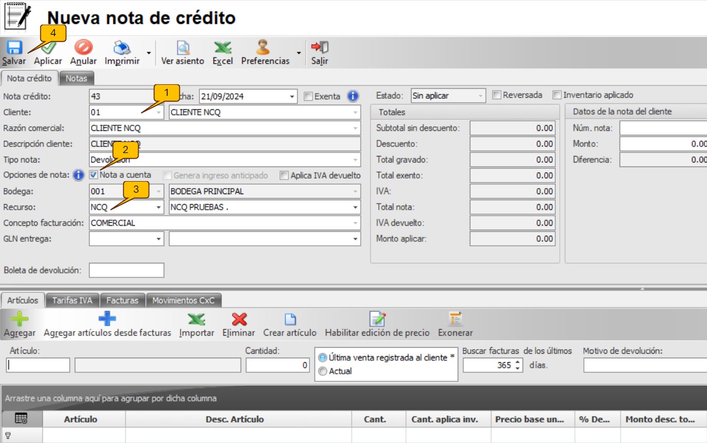¿Como crear una nota de crédito, por a cuenta?